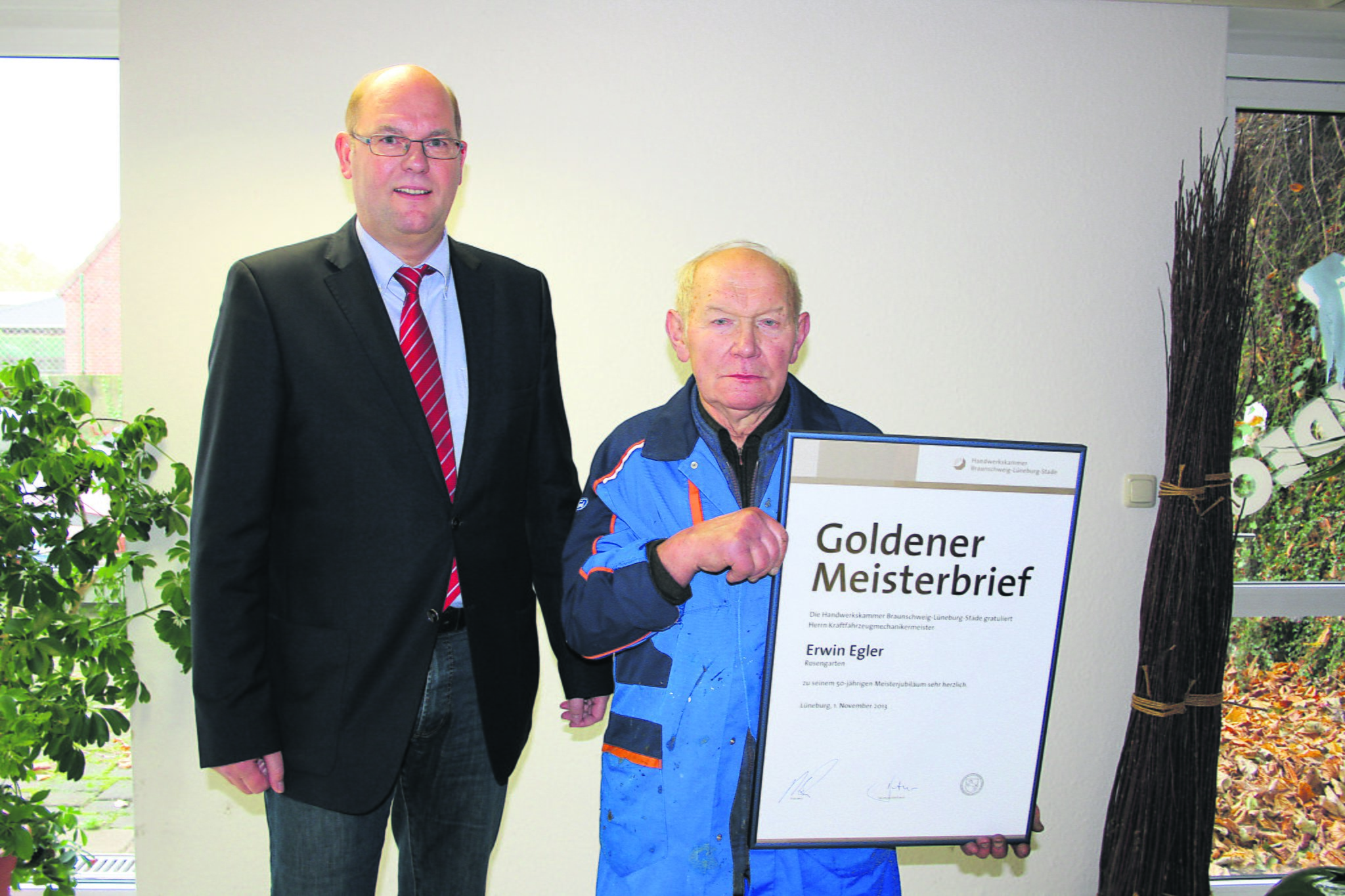 Ein goldener Meisterbrief für Erwin Egler - Rosengarten