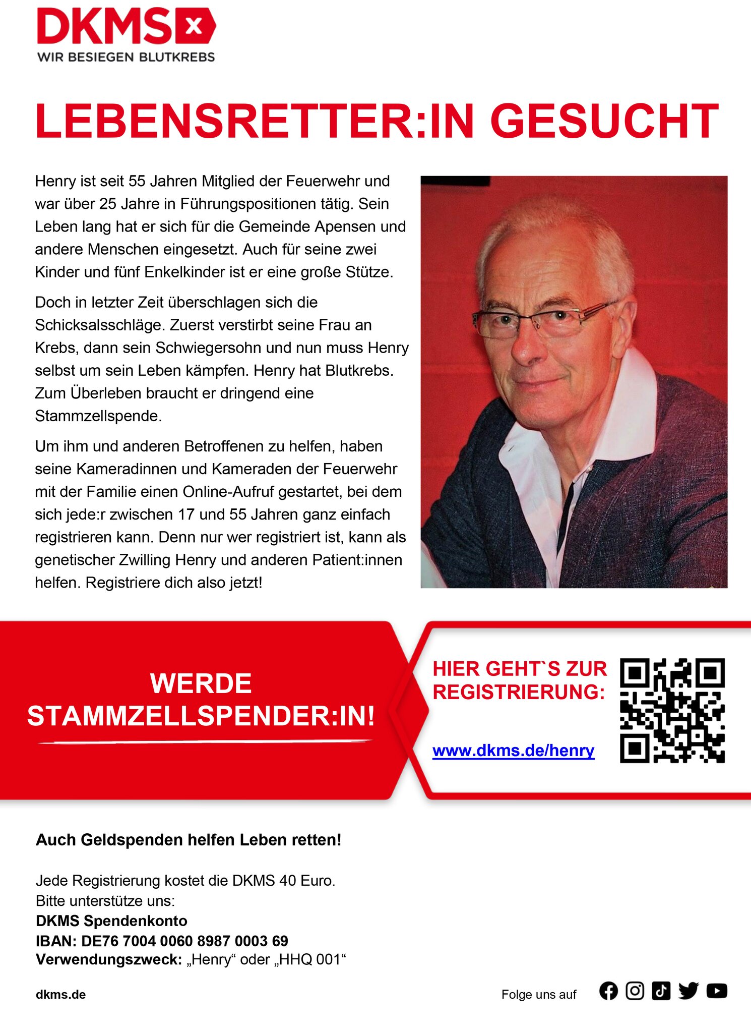 Lebensretter für Henry gesucht: Apenser Feuerwehr bittet für Kameraden ...